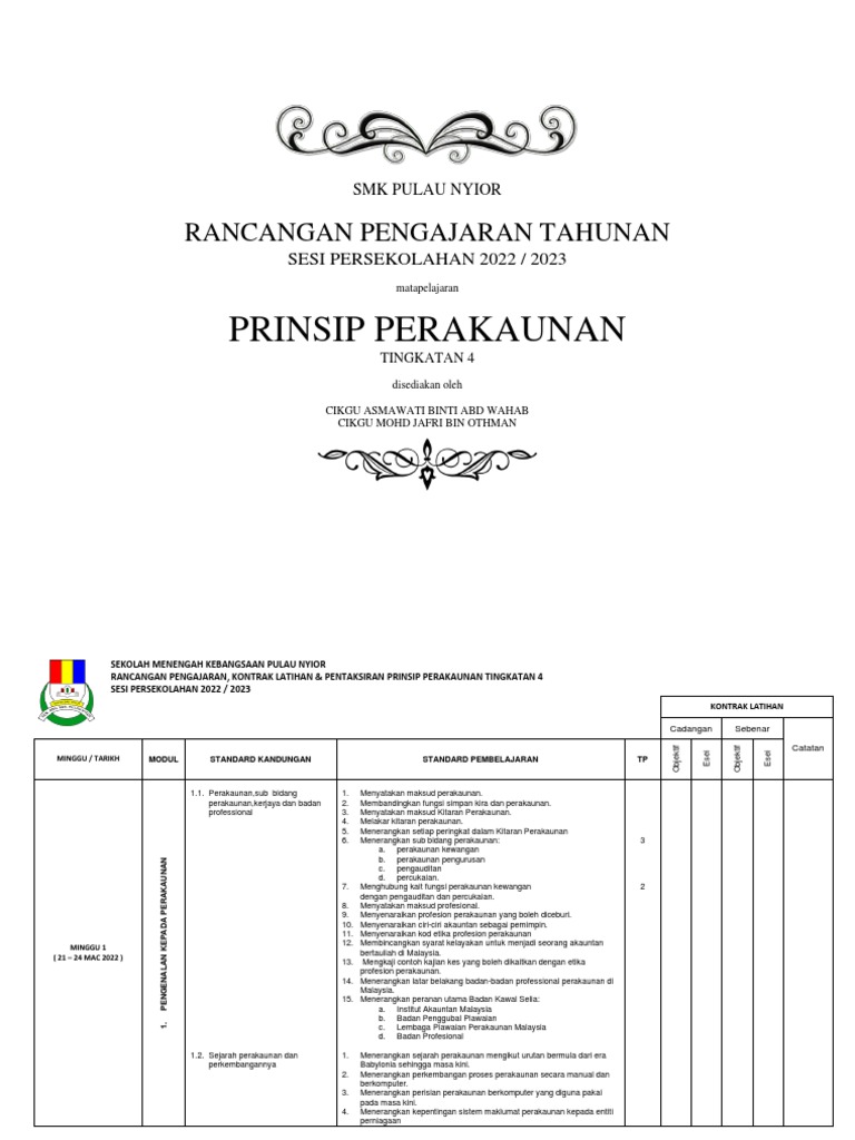 RPT PRINSIP PERAKAUNAN Tingkatan 4 2022/2023 | PDF
