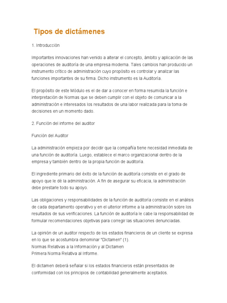 Tipos de Dictámenes | PDF | Auditoría | Principios contables ...