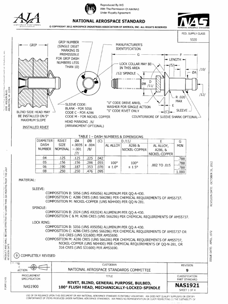 Nas1921 Aia | PDF | Rivet | Building Materials