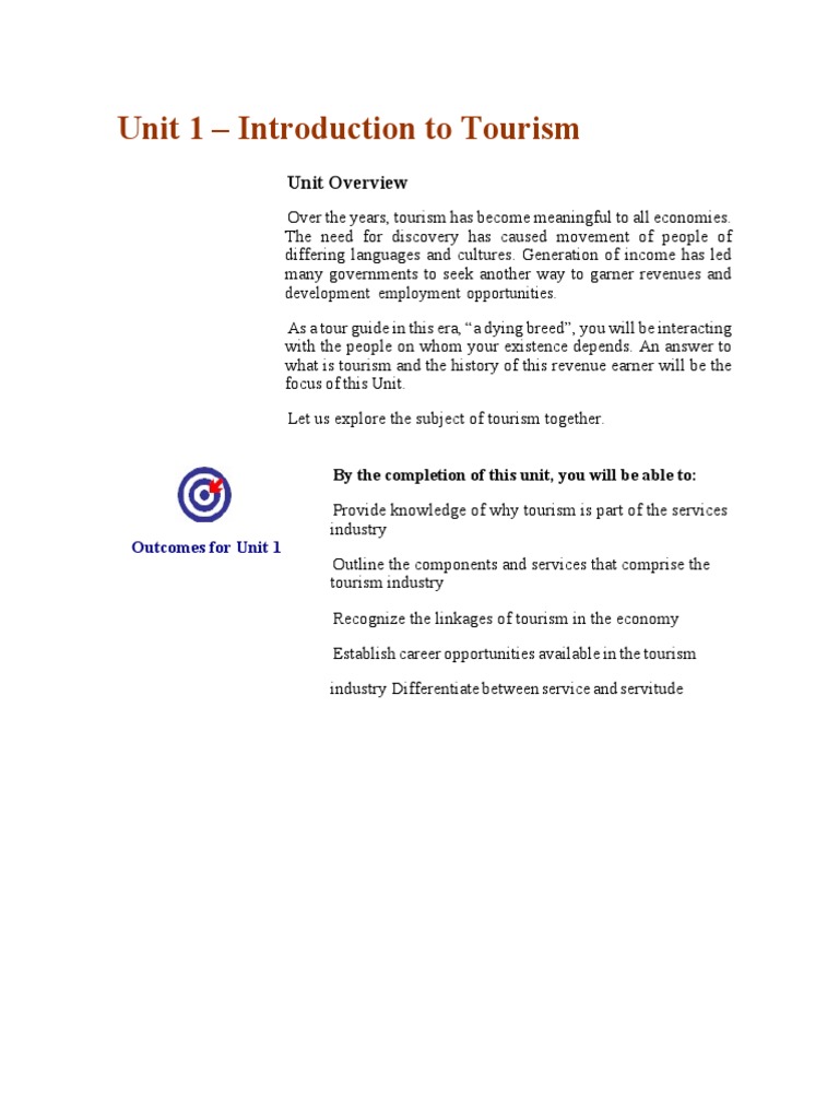 Unit 1 - Introduction To Tourism | PDF | Tourism | Transport