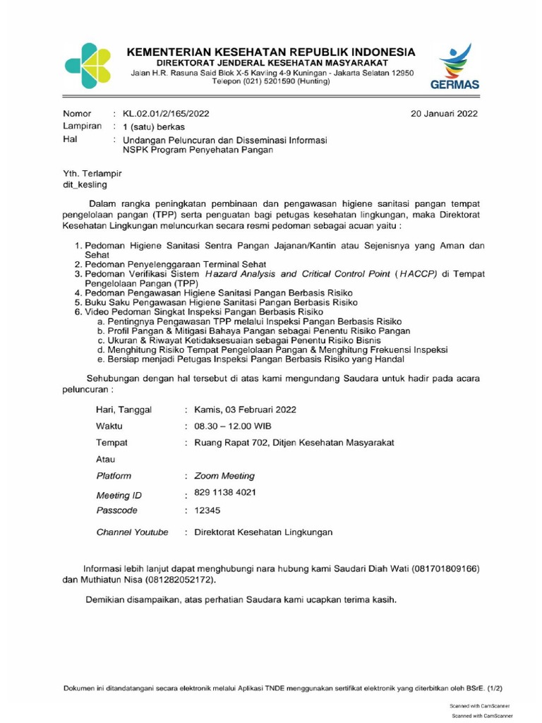 Und Peluncuran Dan Disseminasi Informadi NSPK Program Penyehatan Pangan (1) - Merged | PDF ...