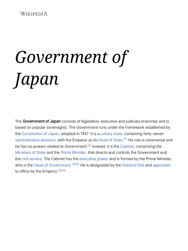 Government of Japan - Wikipedia | PDF | Governance | Public Law