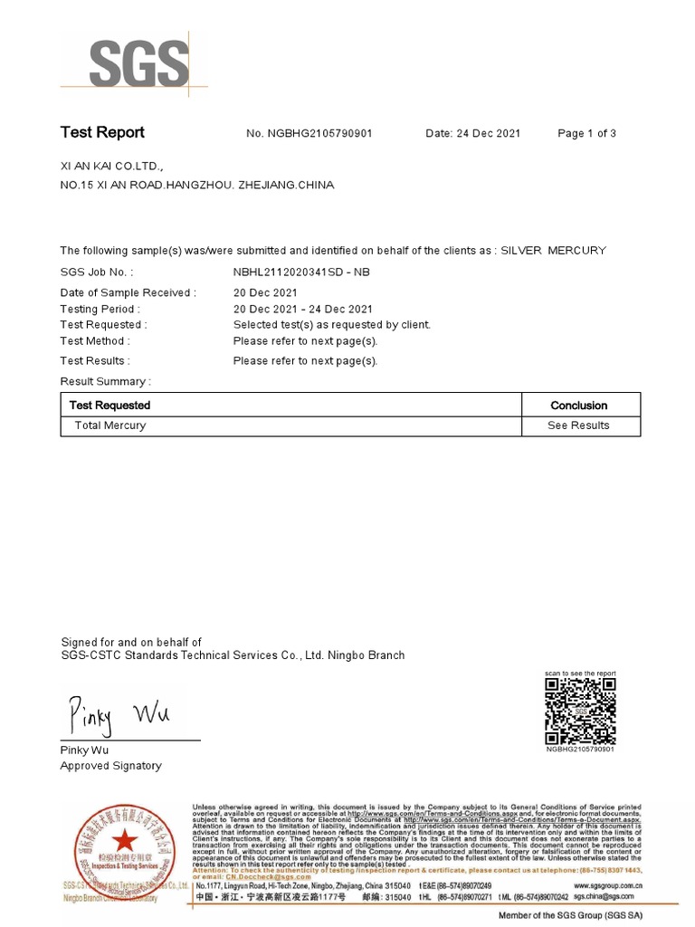 Test Report: Signed For and On Behalf of SGS-CSTC Standards Technical ...