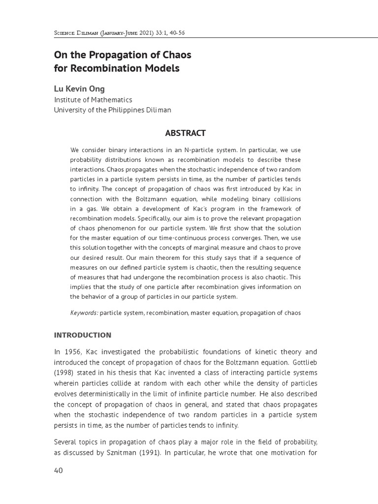 On The Propagation of Chaos For Recombination Models | PDF | Chaos Theory | Randomness