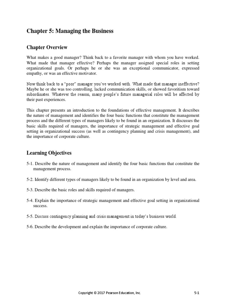 Chapter 5: Managing The Business | PDF | Strategic Management | Goal