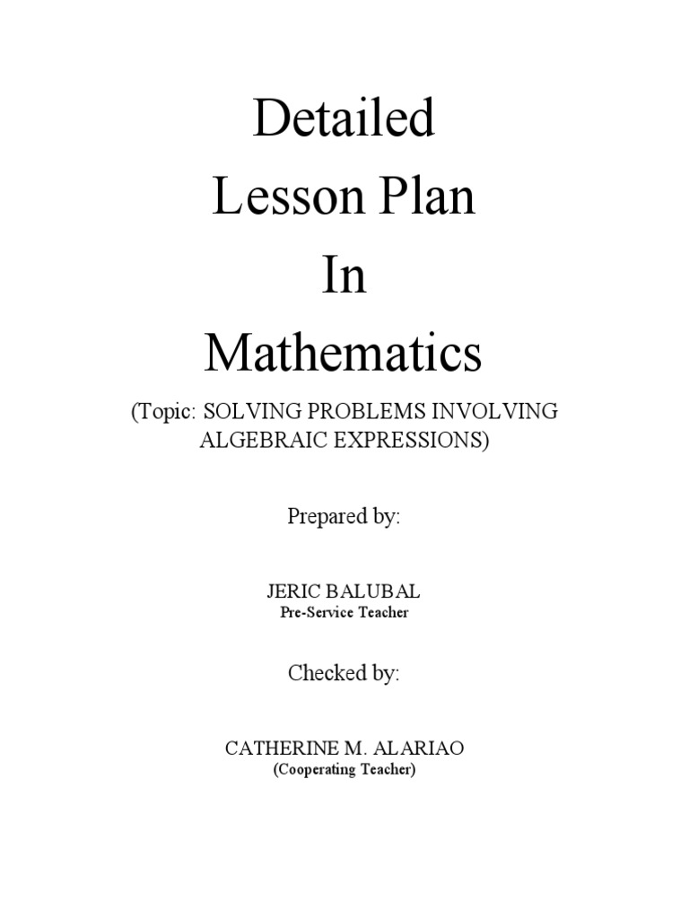 Detailed Lesson Plan in Mathematics: (Topic: Solving Problems Involving ...