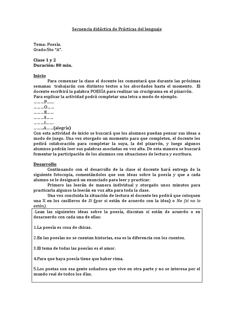 Secuencia Didáctica: Poesía en 5to Grado | PDF | Rima | Poesía