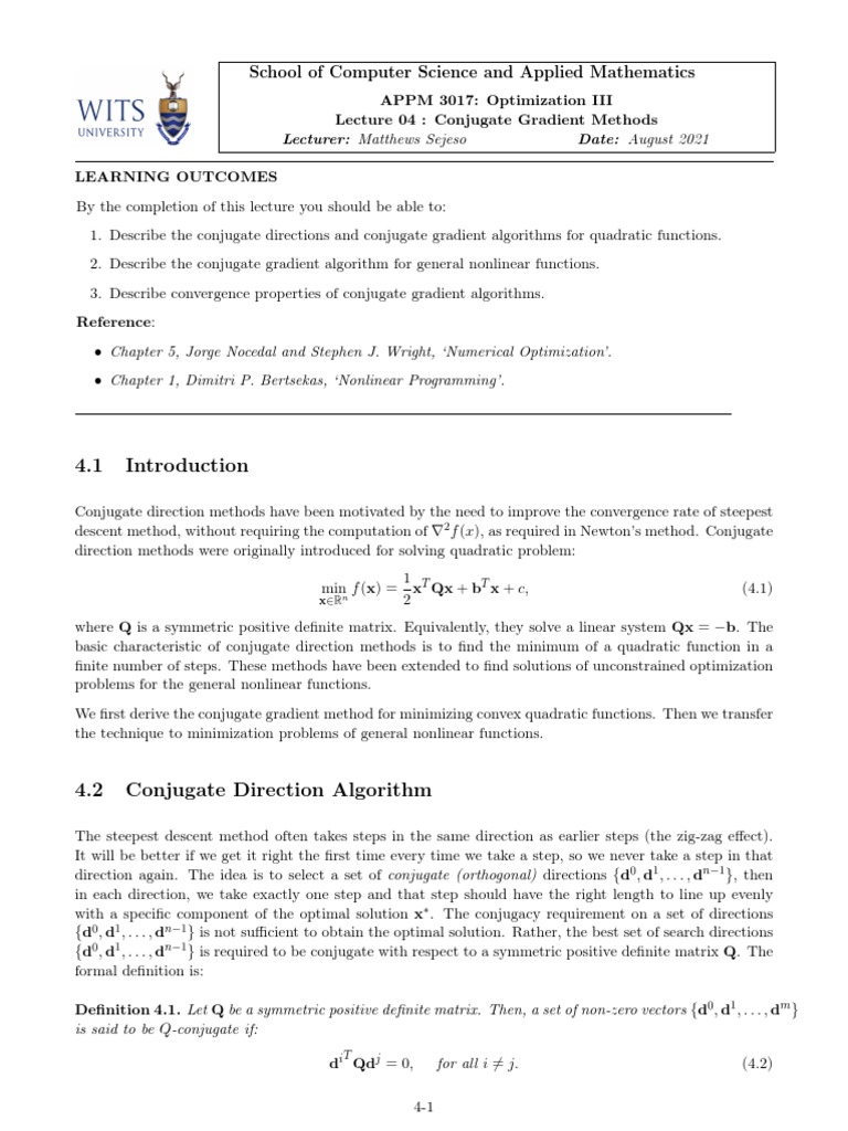 Lecture 04 - Conjugate Gradient Methods | PDF | Mathematical ...