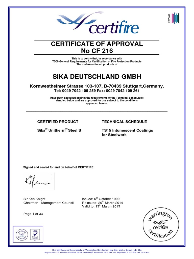 Certifire Certificate CF 216 Steel S Valid Til 2019 - 2014 | PDF ...