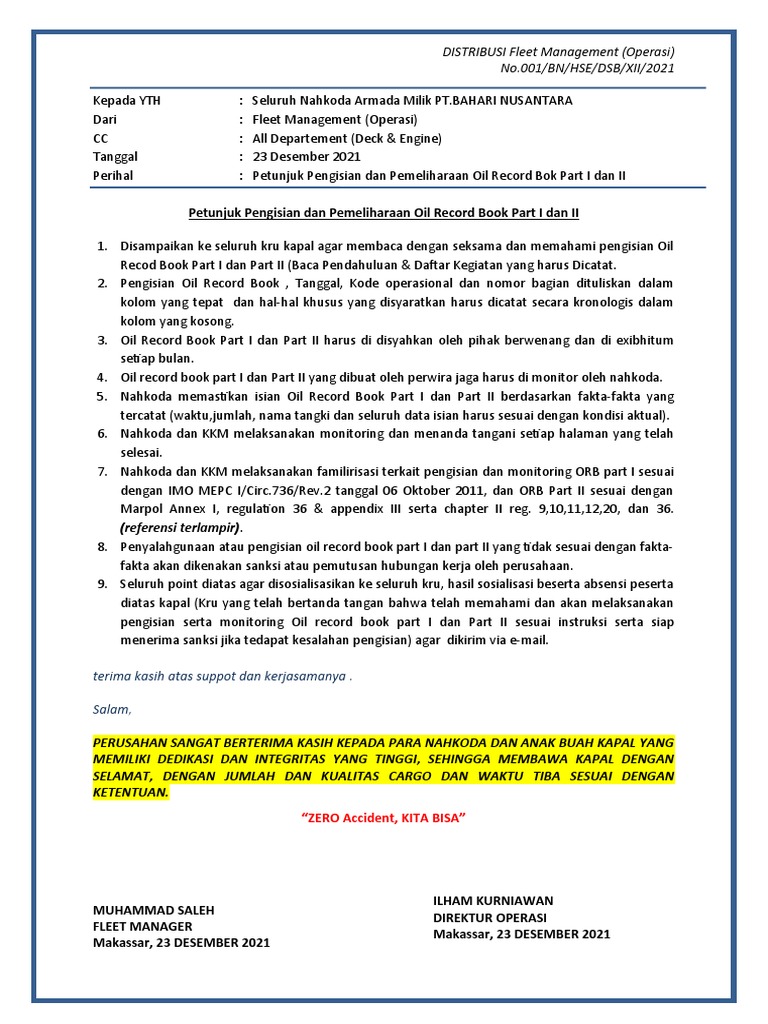 Panduan Pengisian Oil Record Book | PDF