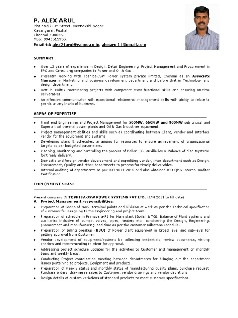 Alex Arul's Engineering Resume | PDF | Steam | Boiler