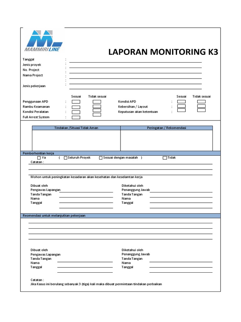 Laporan Monitoring K3 PT - ML | PDF