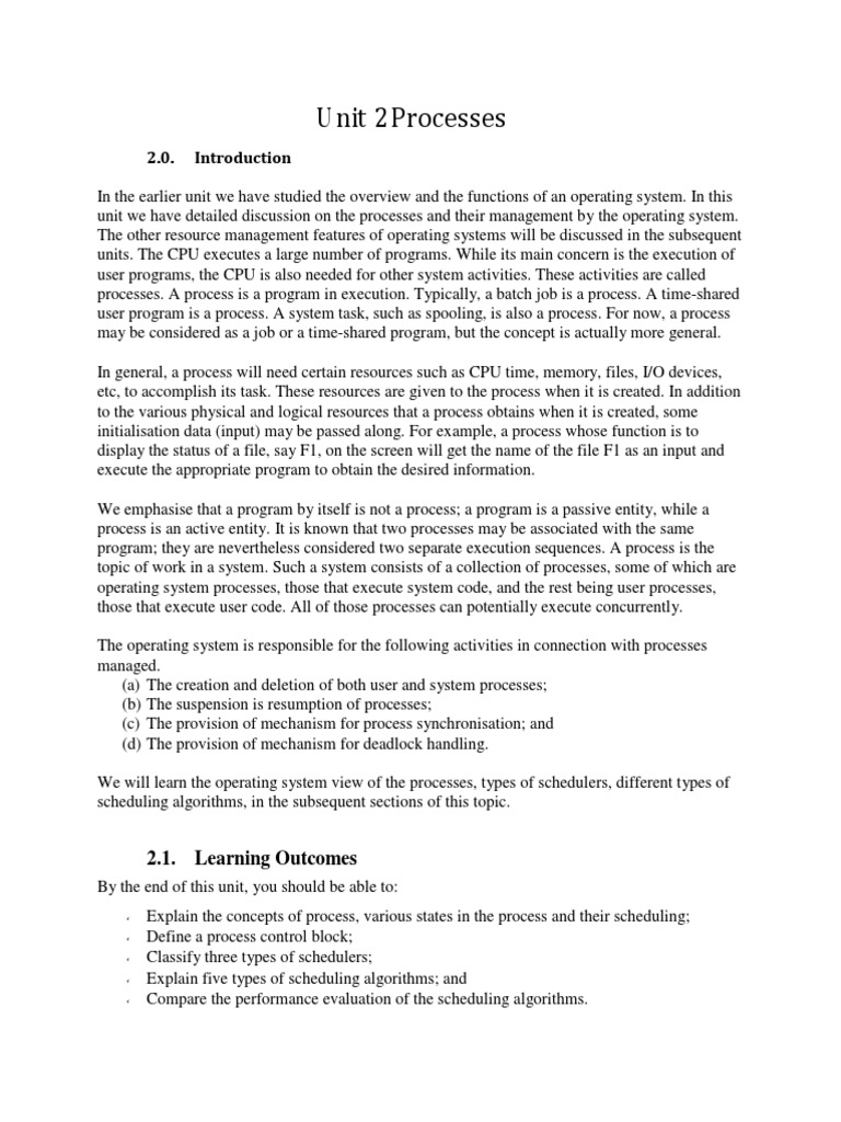 Unit 2processes: 2.1. Learning Outcomes | PDF | Process (Computing) | Scheduling (Computing)