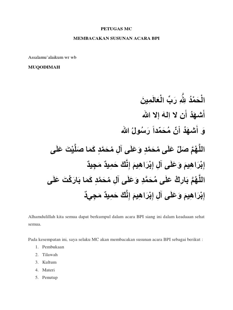 CONTOH SUSUNAN ACARA BPI (MC) Kls 9 | PDF