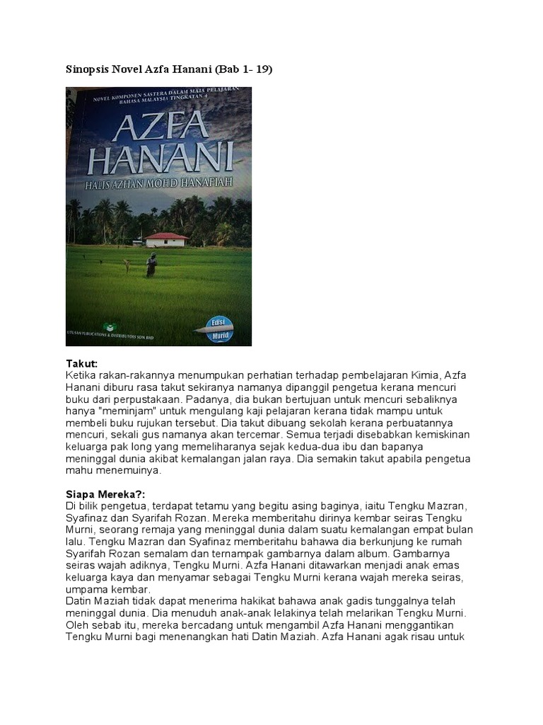 Sinopsis Novel Azfa Hanani | PDF