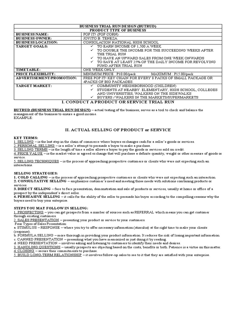 I. Conduct A Product or Service Trial Run | PDF | Sales | Customer