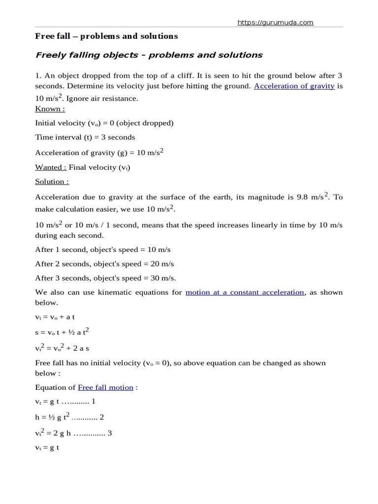 Free Fall - Problems and Solutions | PDF | Acceleration | Gravity