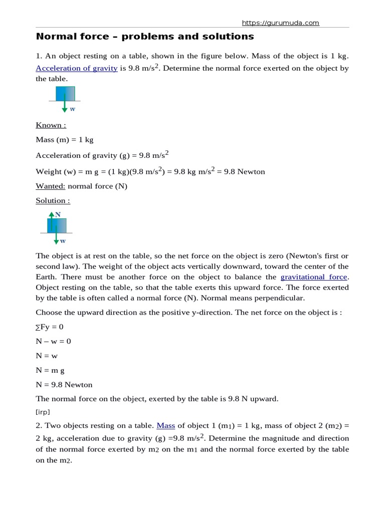 Normal Force - Problems and Solutions | PDF | Weight | Force