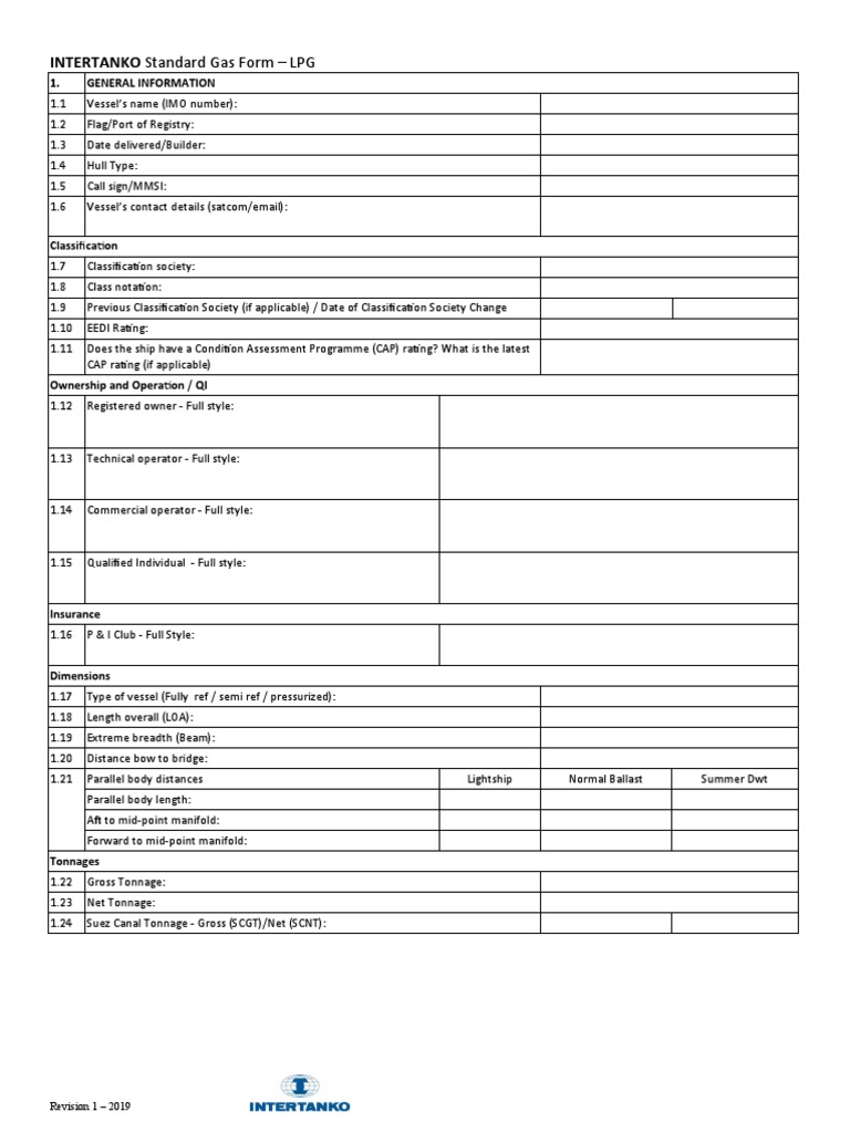 INTERTANKO Standard Gas Form - LPG: 1. General Information | PDF ...
