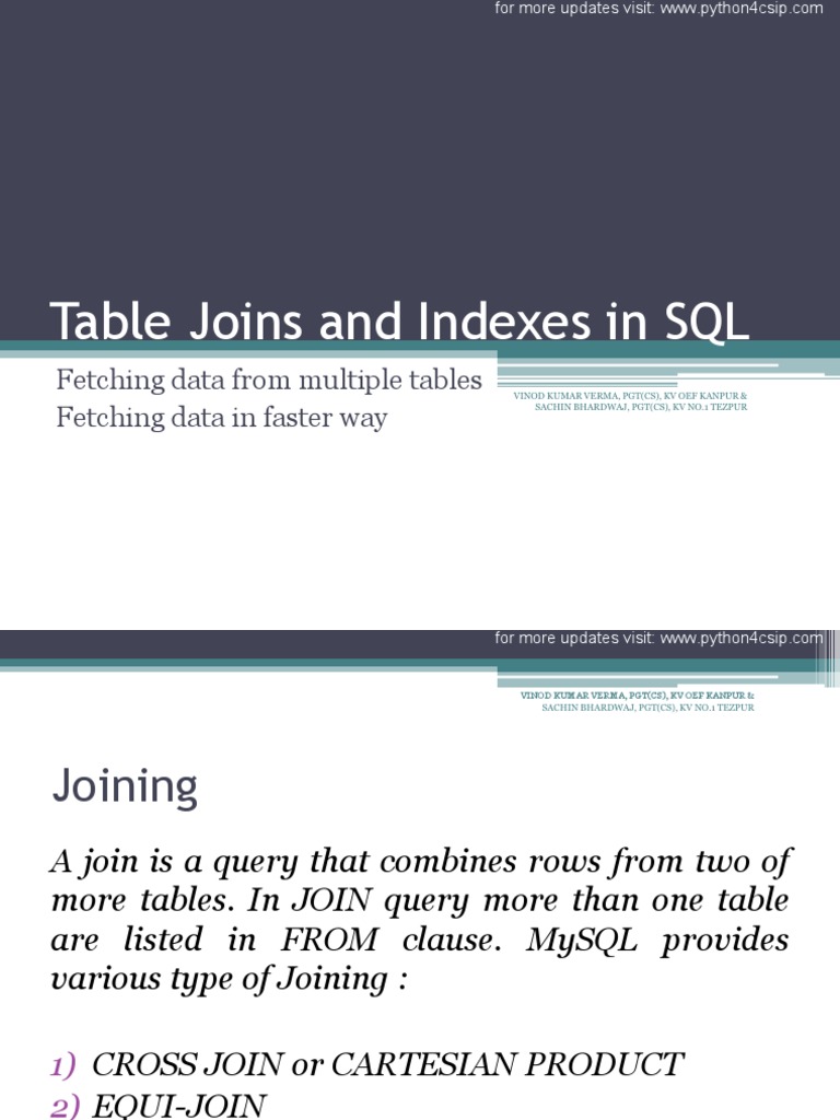 Table Joins and Indexes in SQL: Fetching Data From Multiple Tables Fetching Data in Faster Way ...