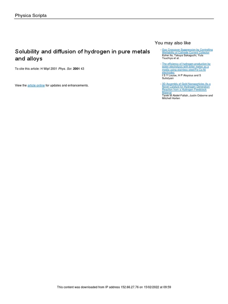 Wipf 2001 Phys. Scr. 2001 43 | PDF | Gases | Hydride