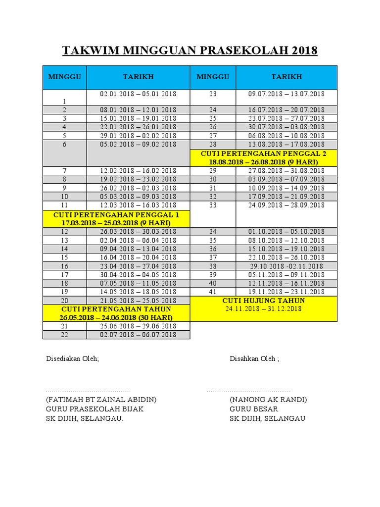 Takwim Mingguan Pra | PDF