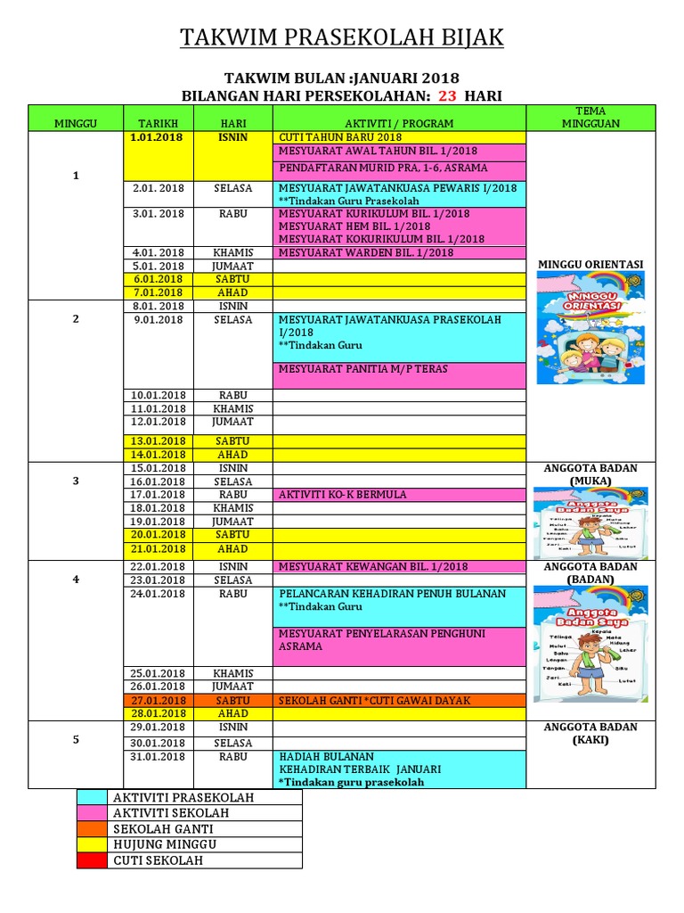 Takwim Prasekolah | PDF