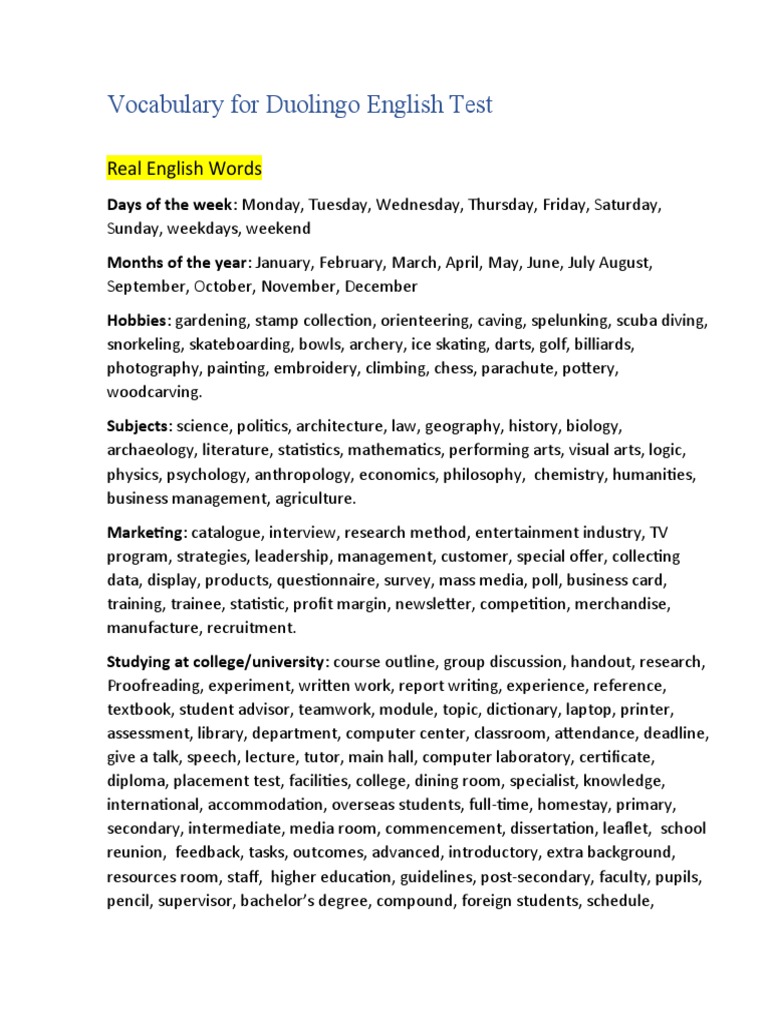 Vocabulary For Duolingo English Test | PDF | Apartment