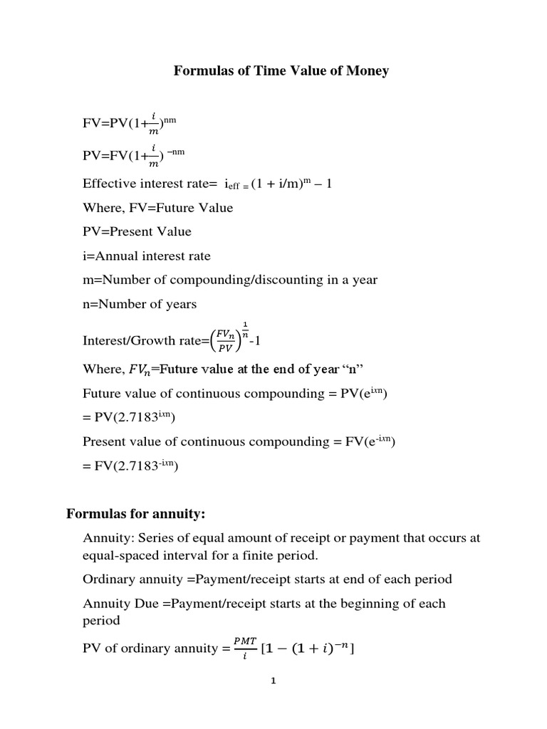 Formula Time Value of Money | PDF