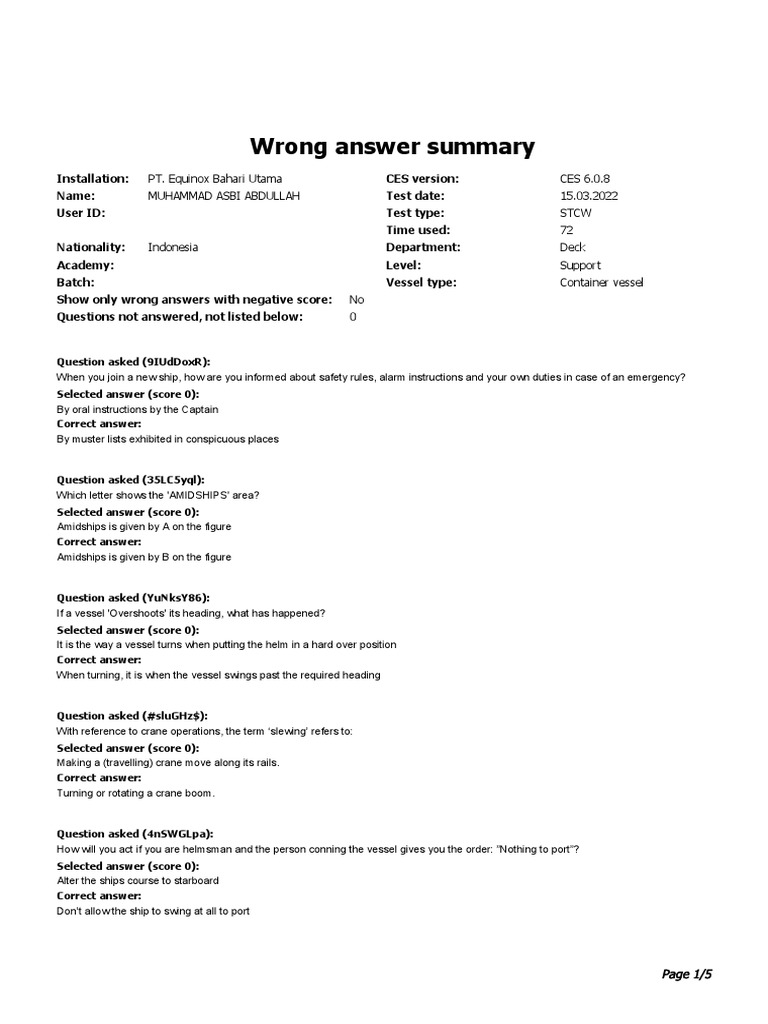 CES Wrong Answer Summary AB ASBI | PDF | Water Transport | Shipping