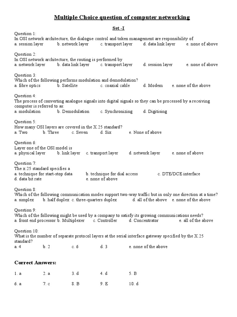 Computer Networking MCQs and Answers | PDF | Network Protocols | Internet Protocol Suite