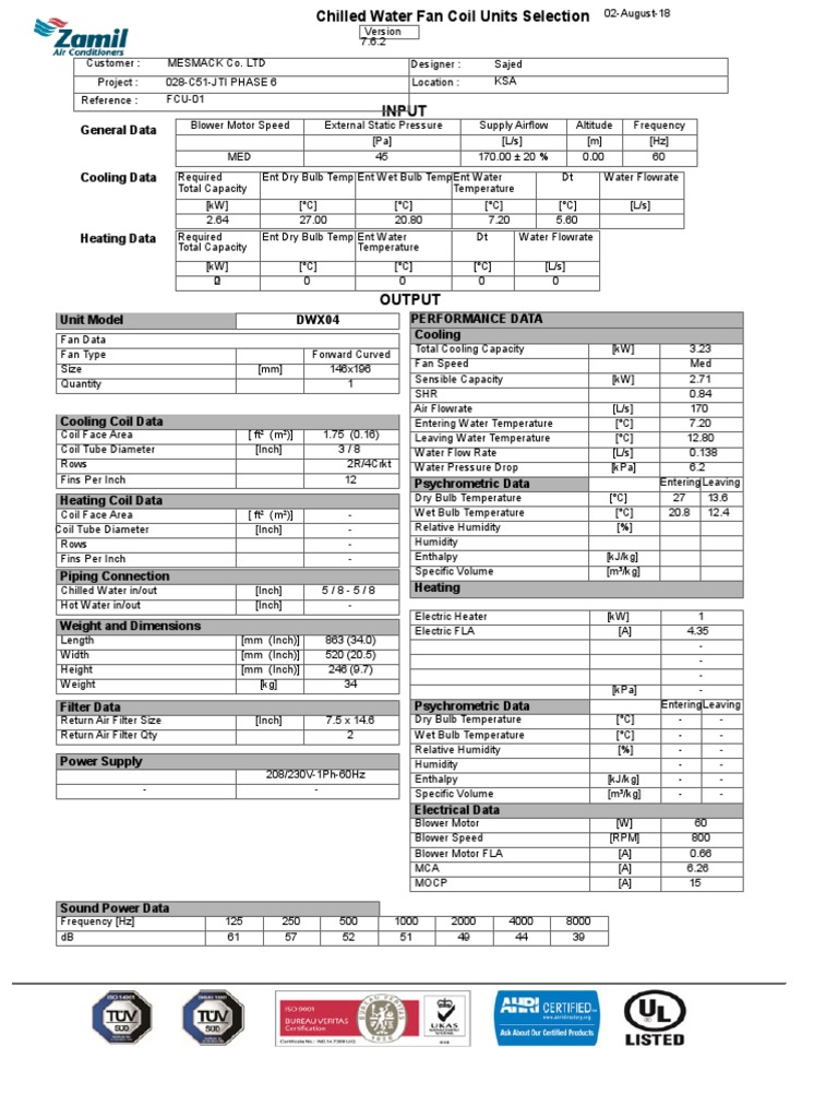 Pages From 0-Fan Coil Unit (Zamil) - 2 | PDF | Humidity | Heat Transfer