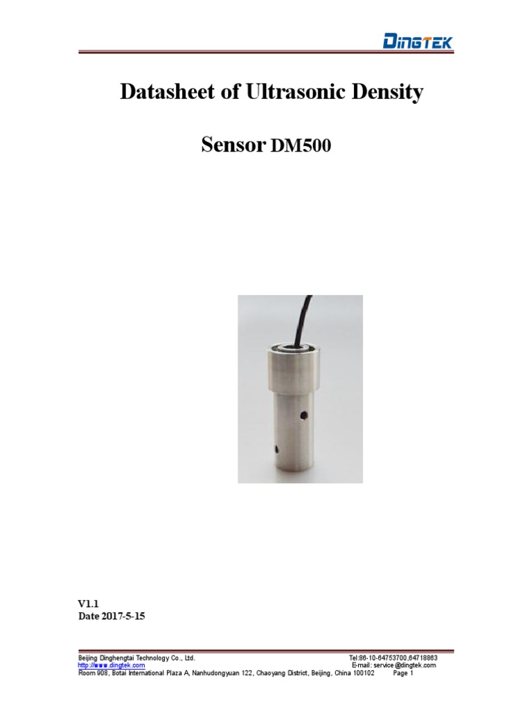 DM500 Ultrasonic Density Sensor Datasheet V1 1 | PDF | Ultrasound | Sensor