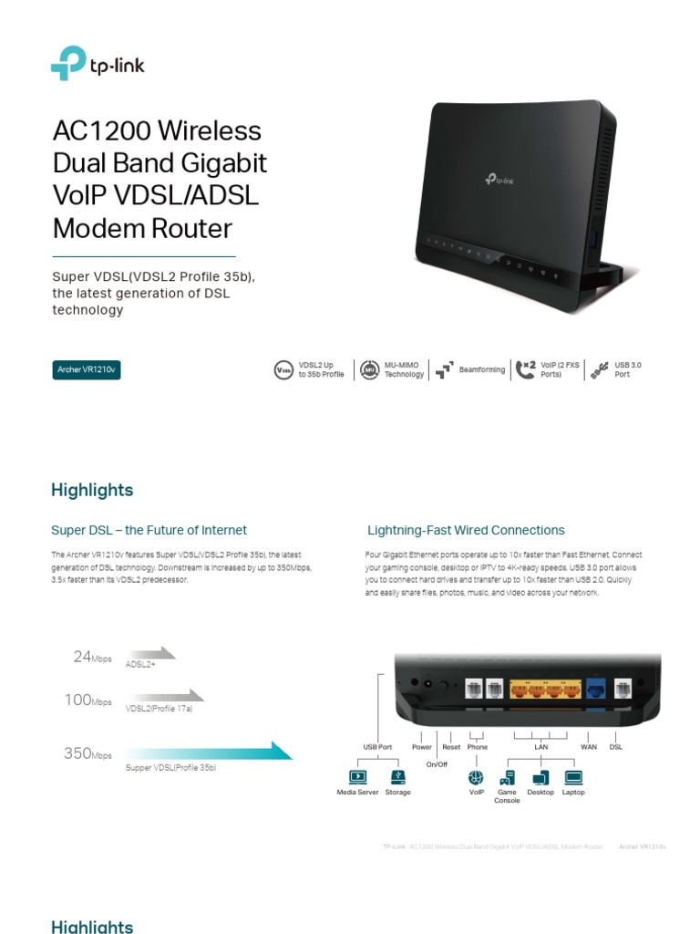 Archer VR1210v 1.0 Datasheet | PDF | Wi Fi | Computer Network