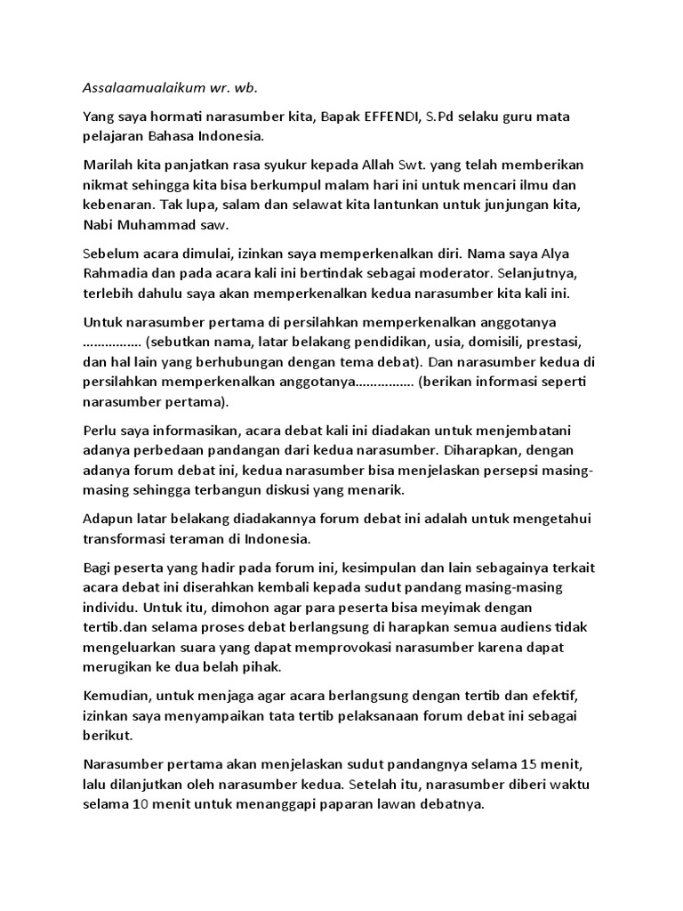 Teks Moderator Debat | PDF