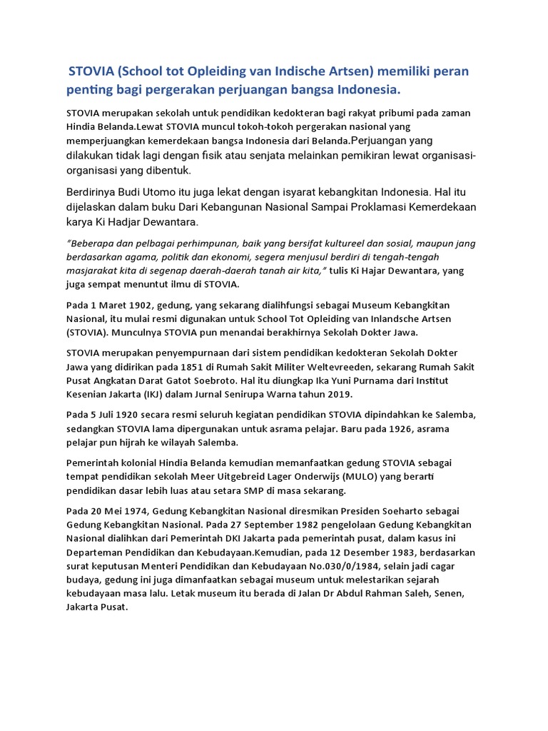 STOVIA (School Tot Opleiding Van Indische Artsen) Memiliki Peran ...