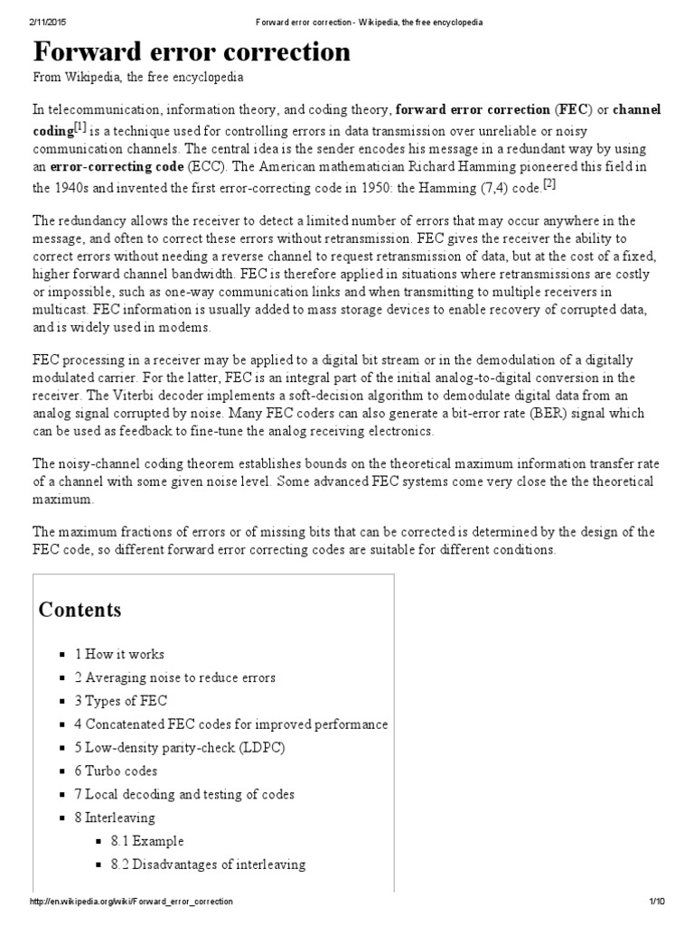 Forward Error Correction - Wikipedia, The Free Encyclopedia | PDF ...