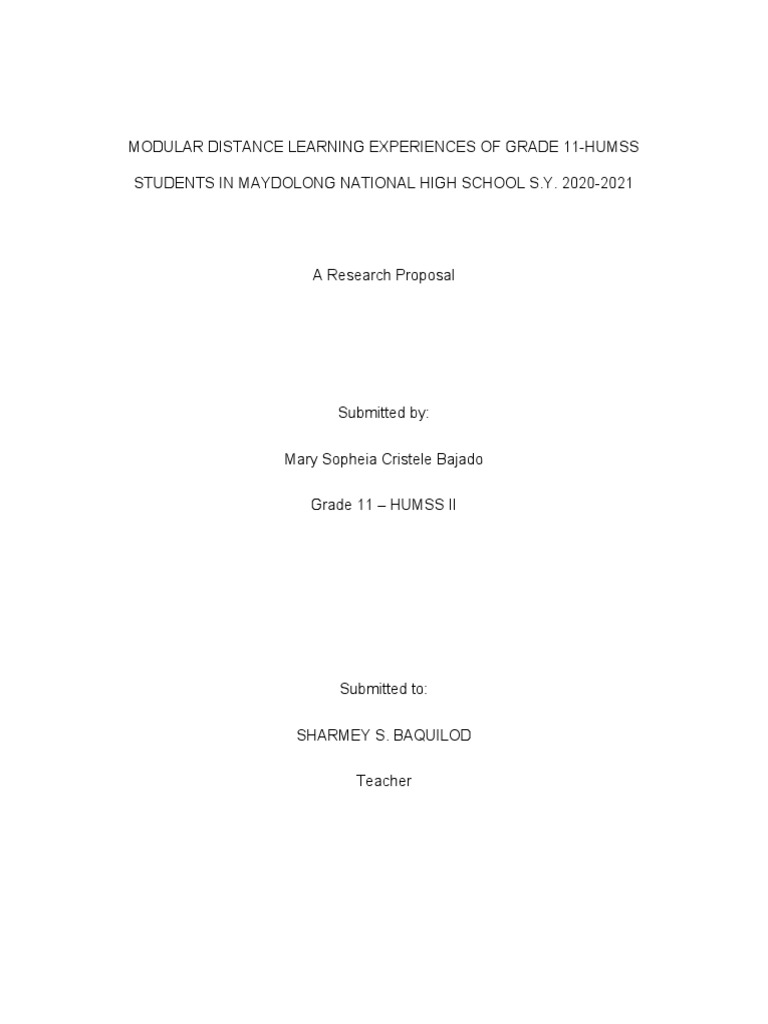 Modular Distance Learning Experiences of Grade 11 | PDF | Wellness