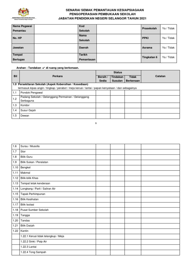 Instrumen Pemantauan Pembukaan Sekolah (Baharu) | PDF Instrumen Pemantauan Pembukaan Sekolah (Baharu) | PDF