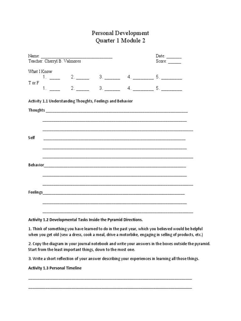 Personal Development Q1 Module 2 Guide | PDF | Neuropsychological ...