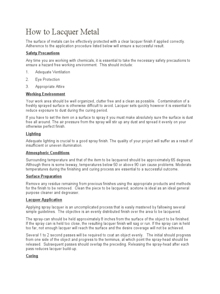 How To Lacquer Metal: Safety Precautions | PDF | Materials | Industrial ...