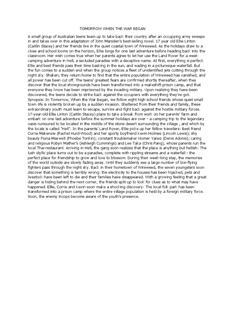 Tomorrow When The War Began | PDF