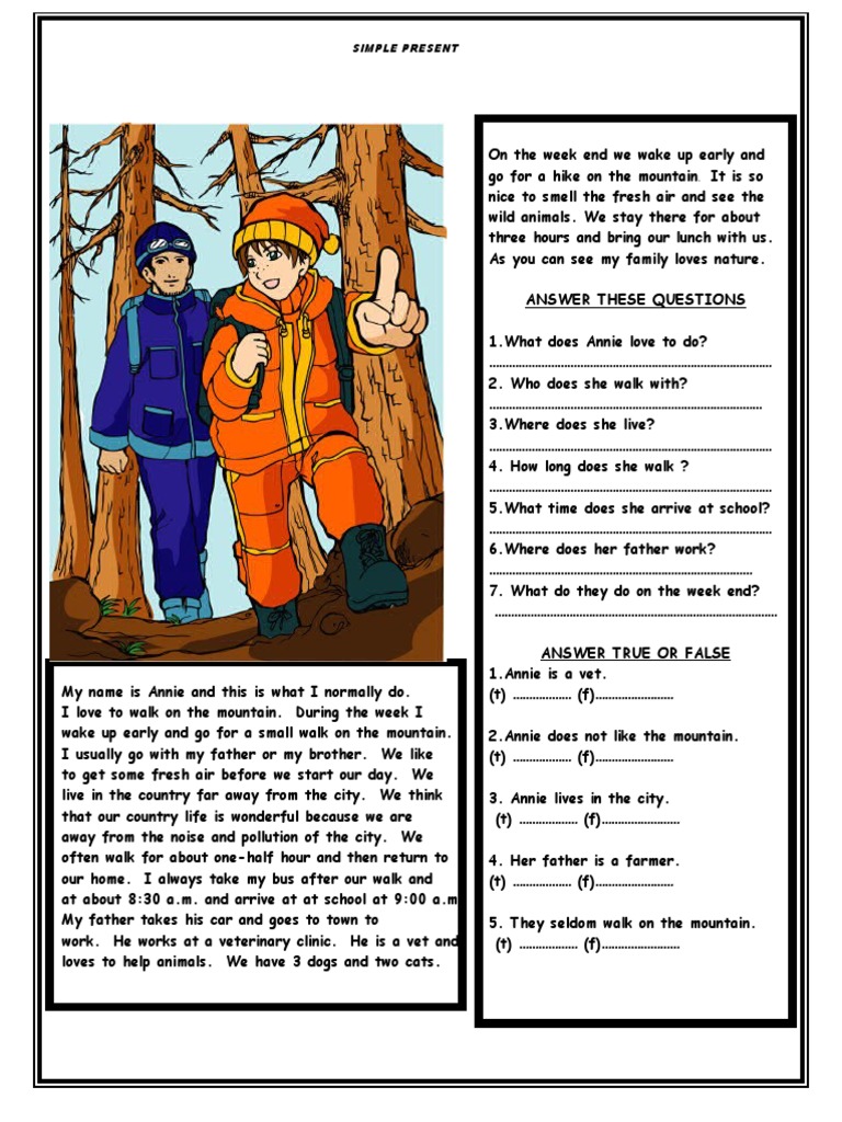 Simple Present Reading Comprehension Text Grammar Drills Reading ...