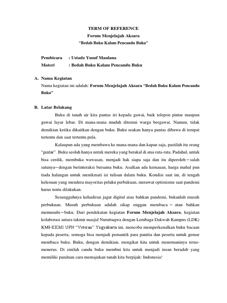 Contoh Term of Reference | PDF