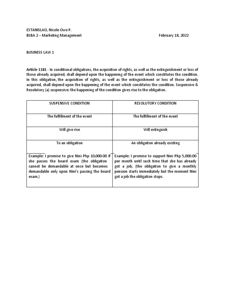 Article 1181 - in Conditional Obligations, The Acquisition of Rights ...
