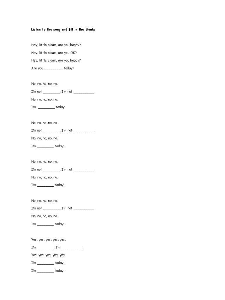 Listen To The Song and Fill in The Blanks | PDF