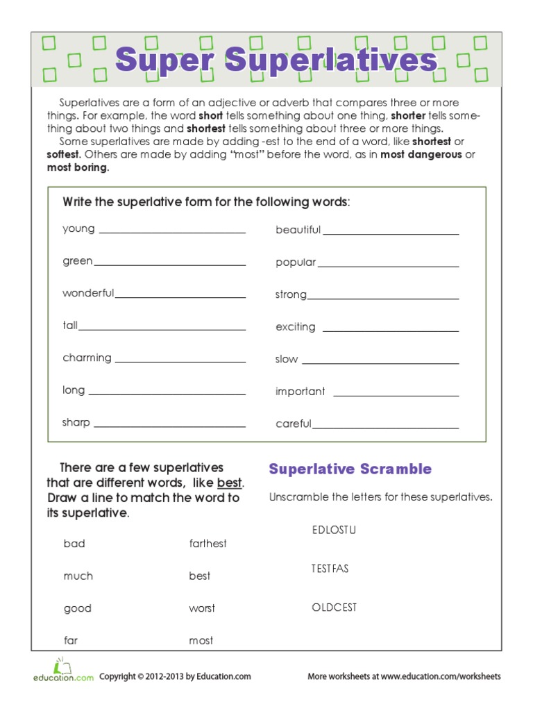 Superlative Adjectives Worksheet | PDF | Adjective | Adverb