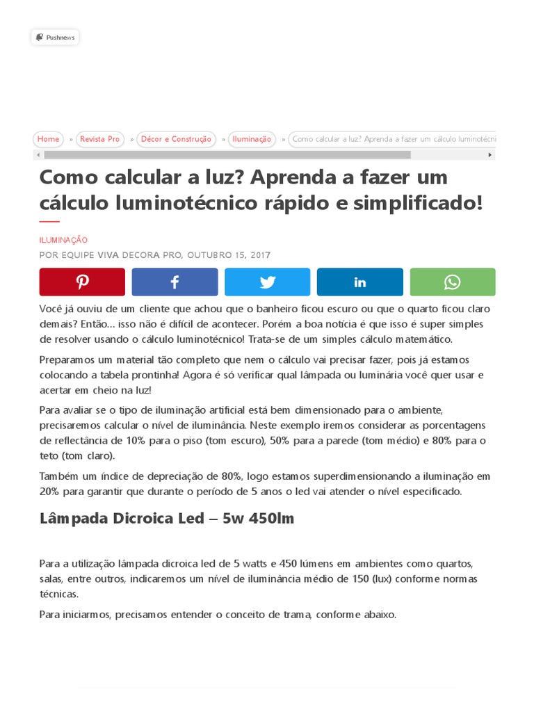 Como Calcular A Luz - Aprenda A Fazer Um Cálculo Luminotécnico Rápido e ...