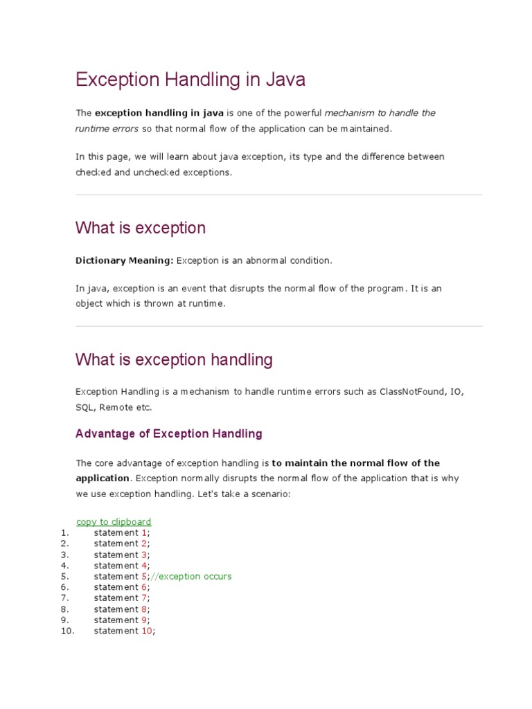 Exception Handling in Java | PDF | Java (Programming Language ...