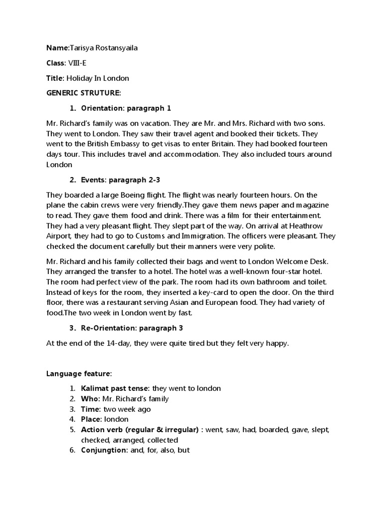Name:Tarisya Rostansyaila Class: VIII-E Title: Holiday in London ...
